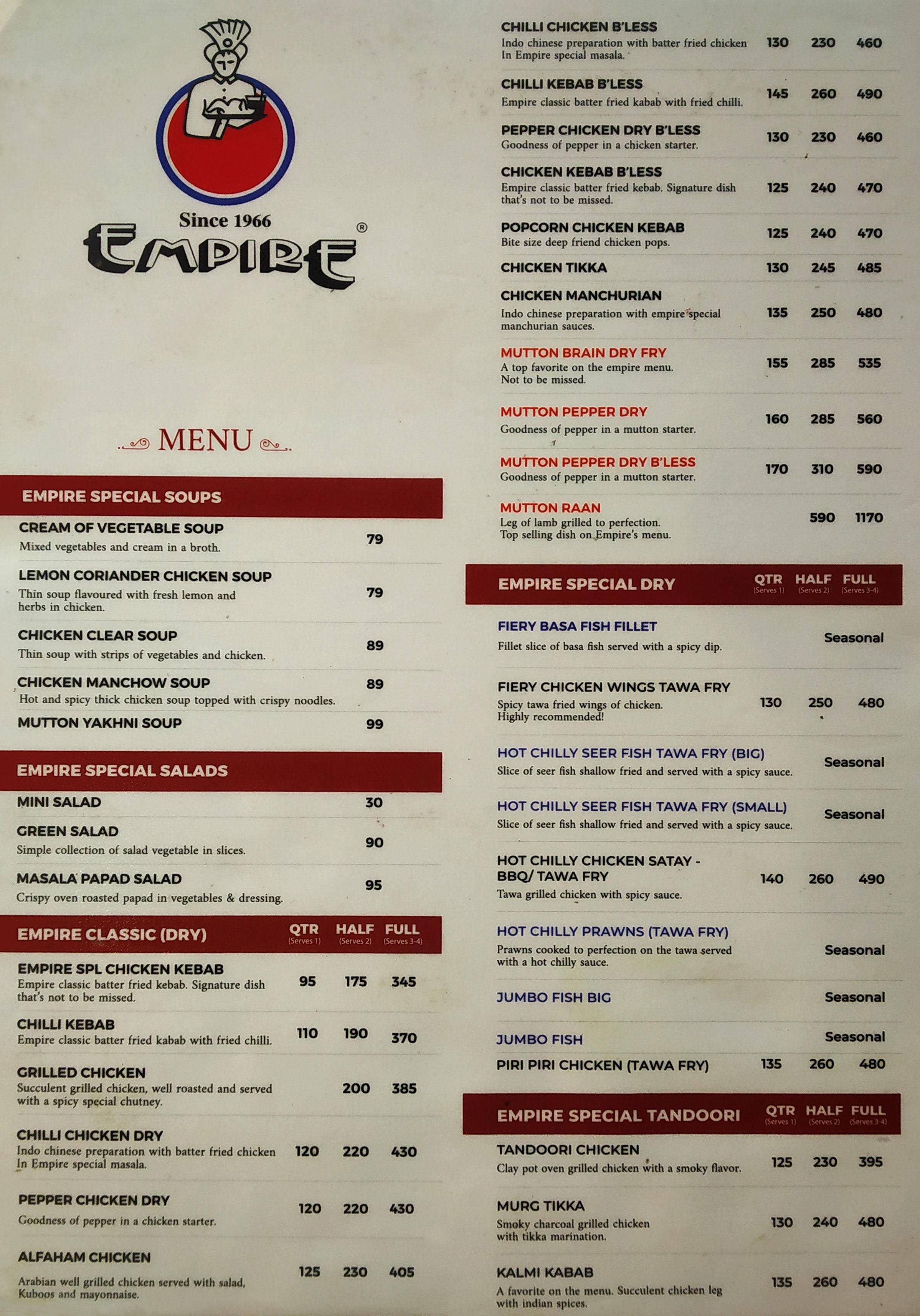 Empire menu store