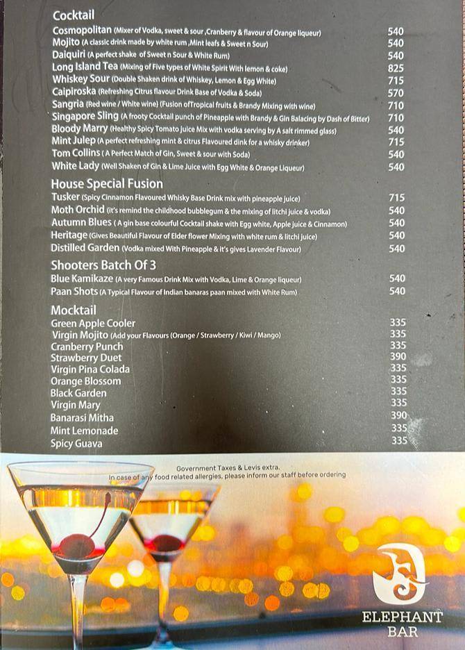 Elephant Bar Menu